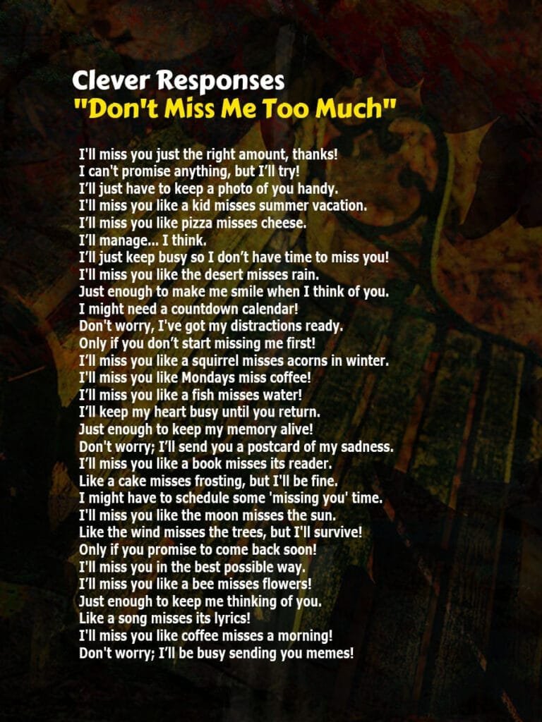 26 Best Responses "Don't Miss Me Too Much"